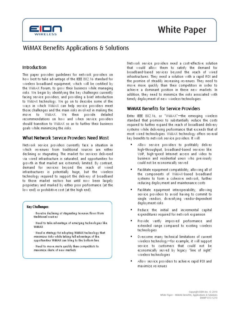 Wimax Benefits Applications & Solutions: Key Challenges: Key Challenges ...