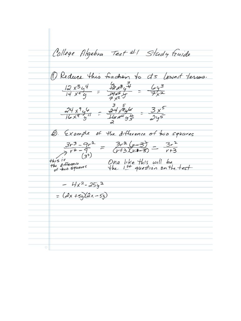 College Algebra Study Guide 1 | PDF