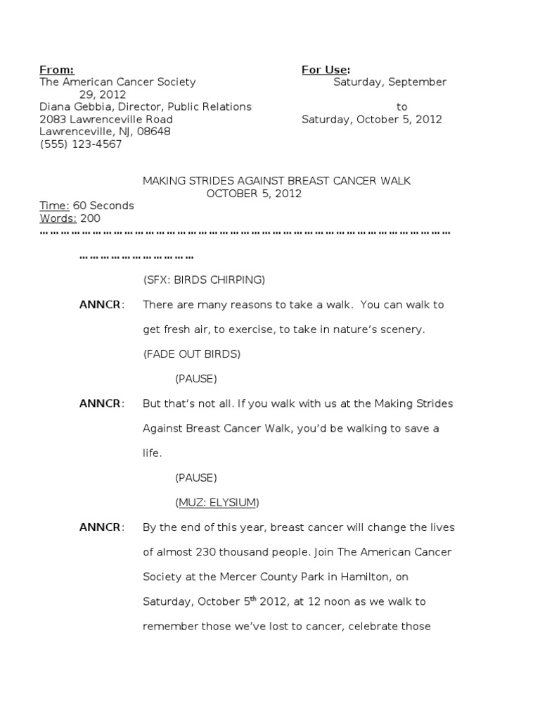 FINAL Gebbia PSA Script Breast Cancer-1 | PDF | Breast | Women's Health