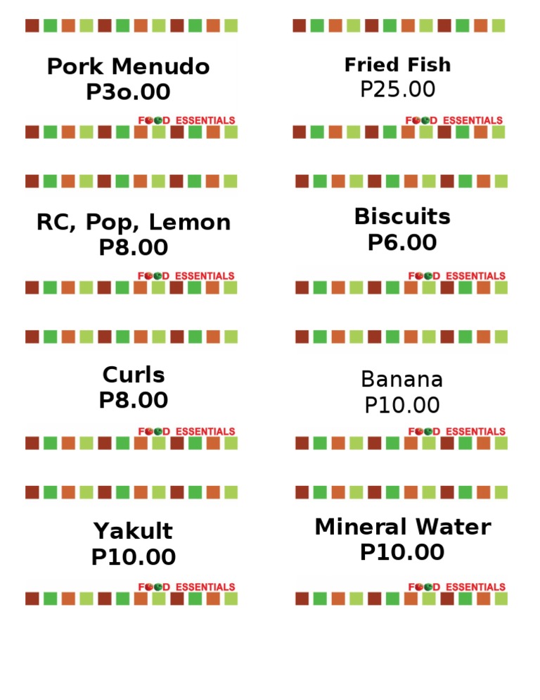 Menu Label Ulam | PDF