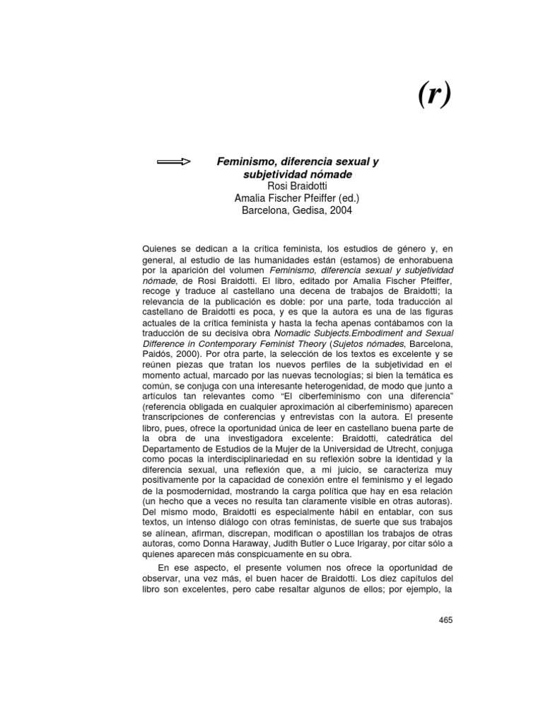 Feminismo, Diferencia Sexual y Subjetividad Nomade - Rosi Braidotti ...