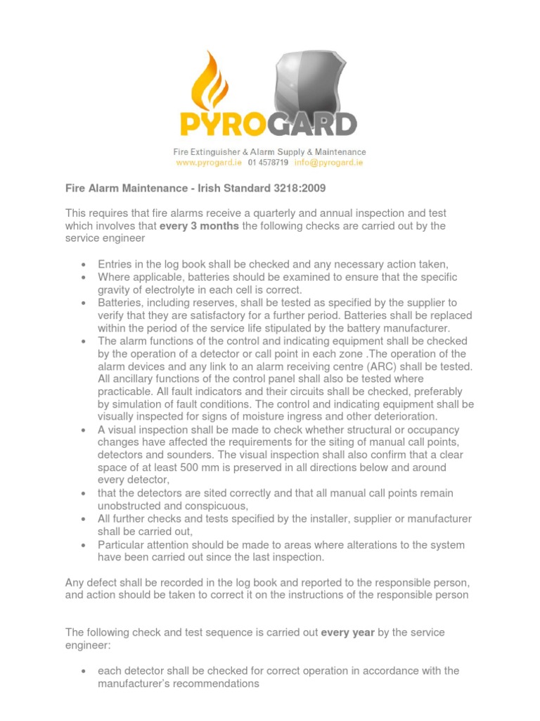 Fire Alarm Maintenance per IS 3218:2009 | PDF | Electrical Engineering ...