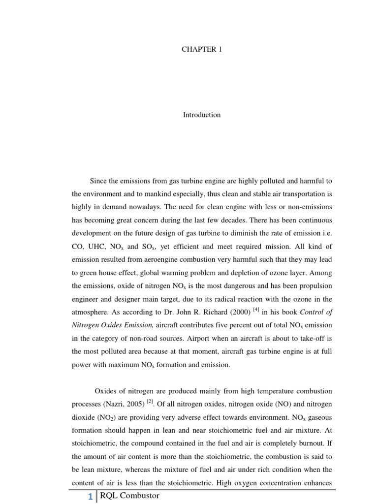 Full Report RQL Combustor | PDF | N Ox | Combustion