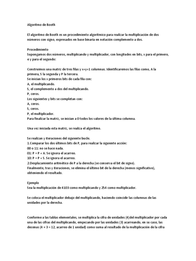 Algoritmo de Booth | PDF | Multiplicación | Poco