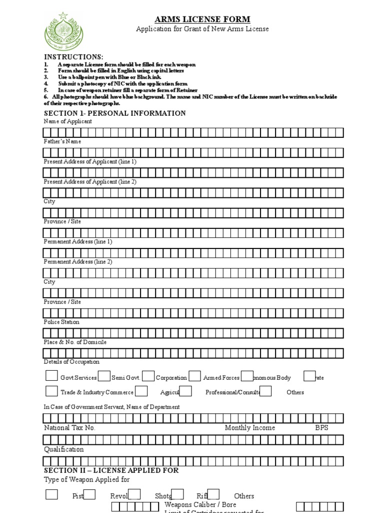 Arms License Application Form PK SINDH | PDF | Projectiles | Projectile ...
