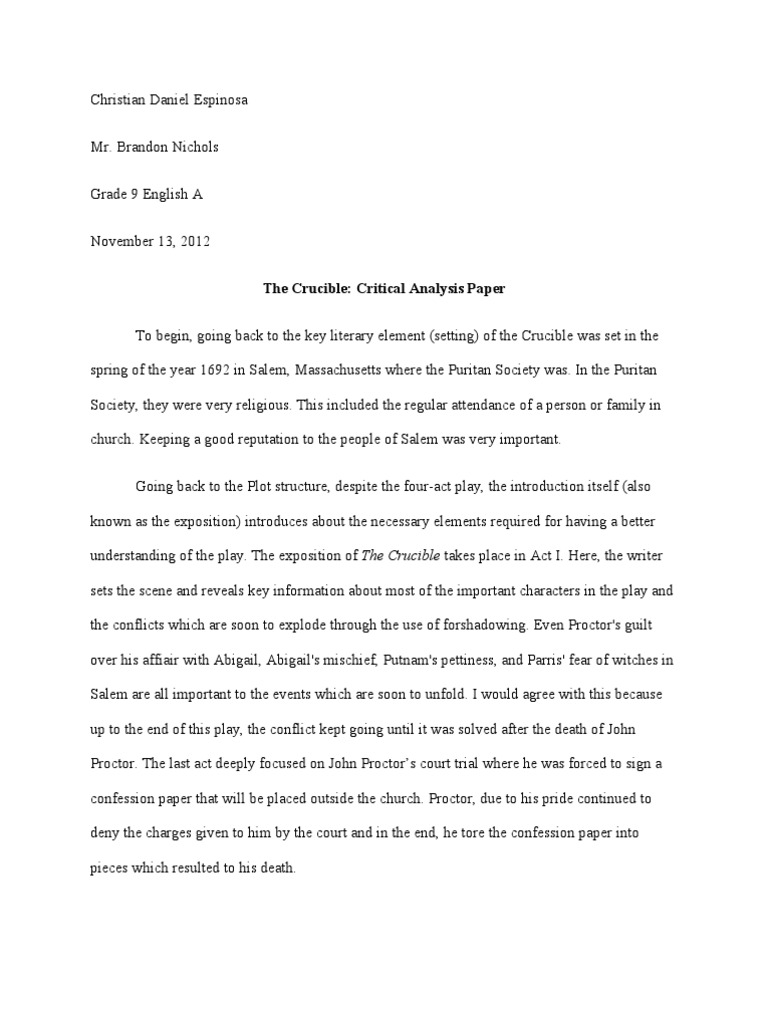 The Crucible - Analysis Paper PROJECT | PDF