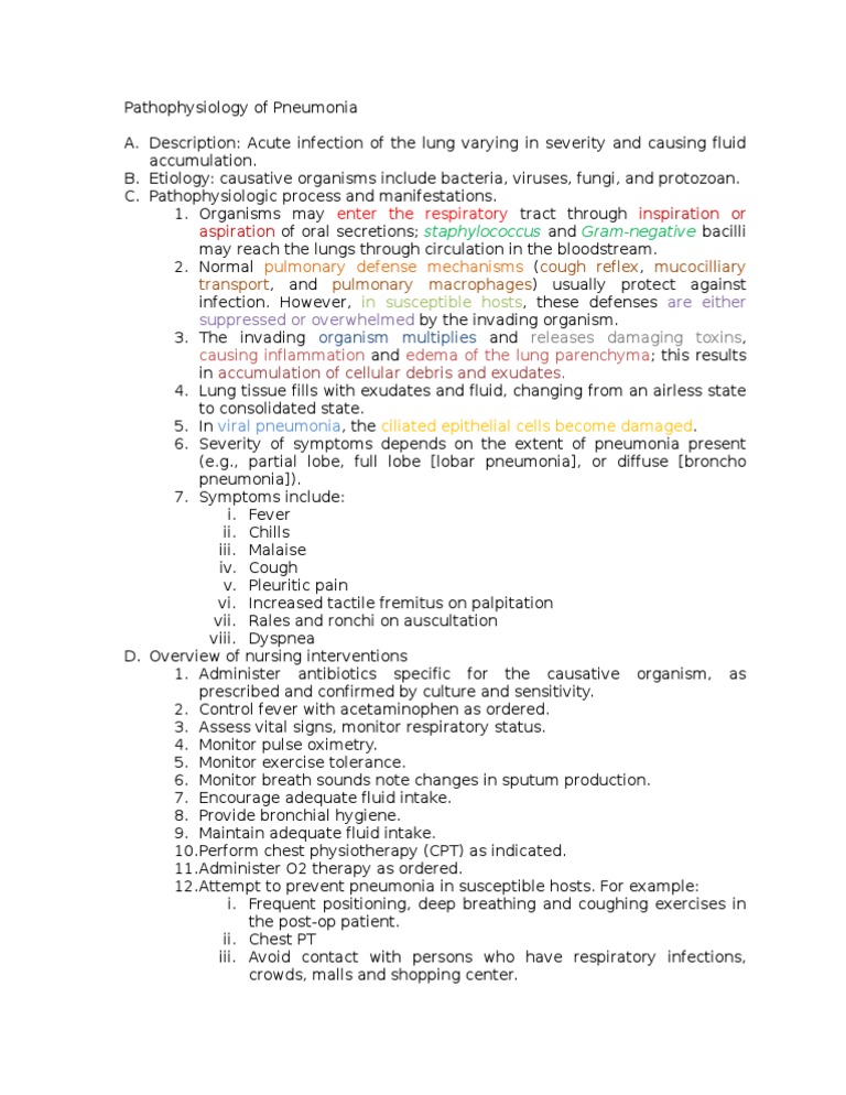 Pathophysiology of Pneumonia | PDF | Pneumonia | Lung