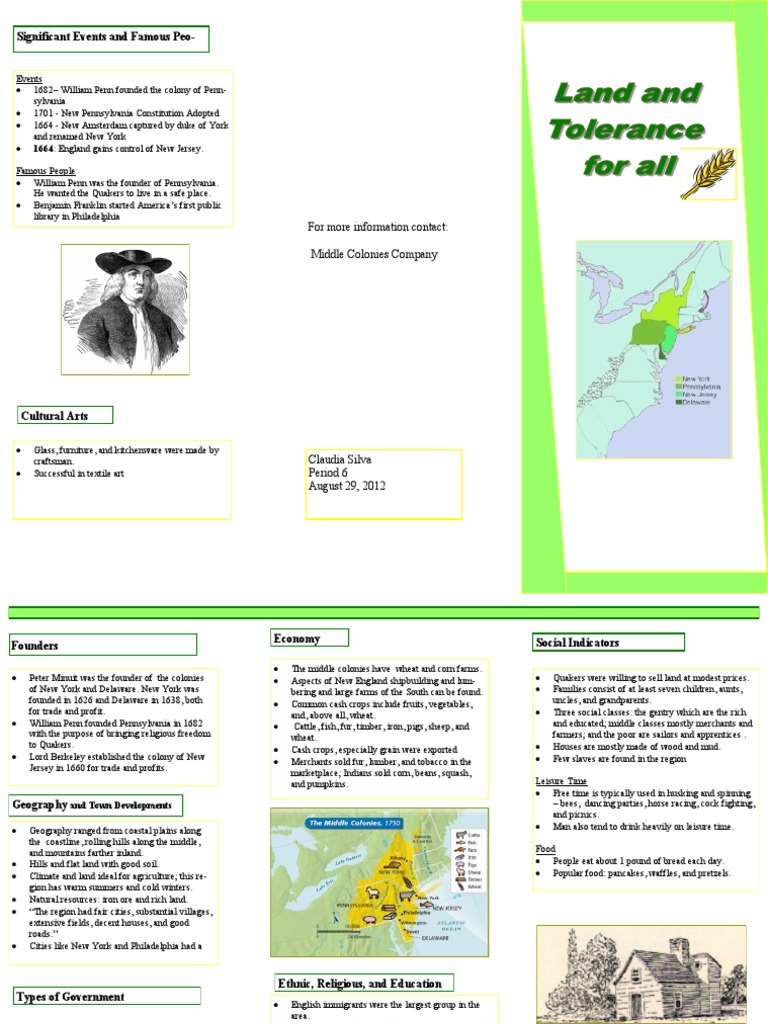 Middle Colony Brochure | PDF | Pennsylvania | Agriculture