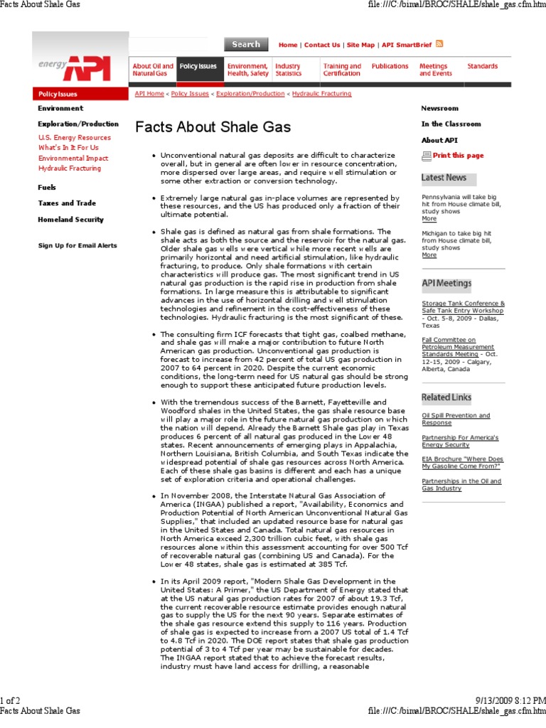 Facts About Shale Gas | PDF | Shale Gas | Hydraulic Fracturing