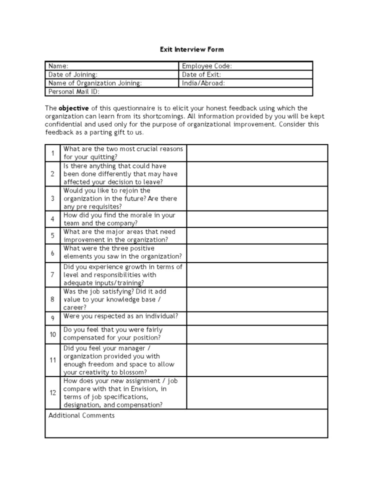 Exit Interview Form - Sample 1 | PDF | Career & Growth | Business