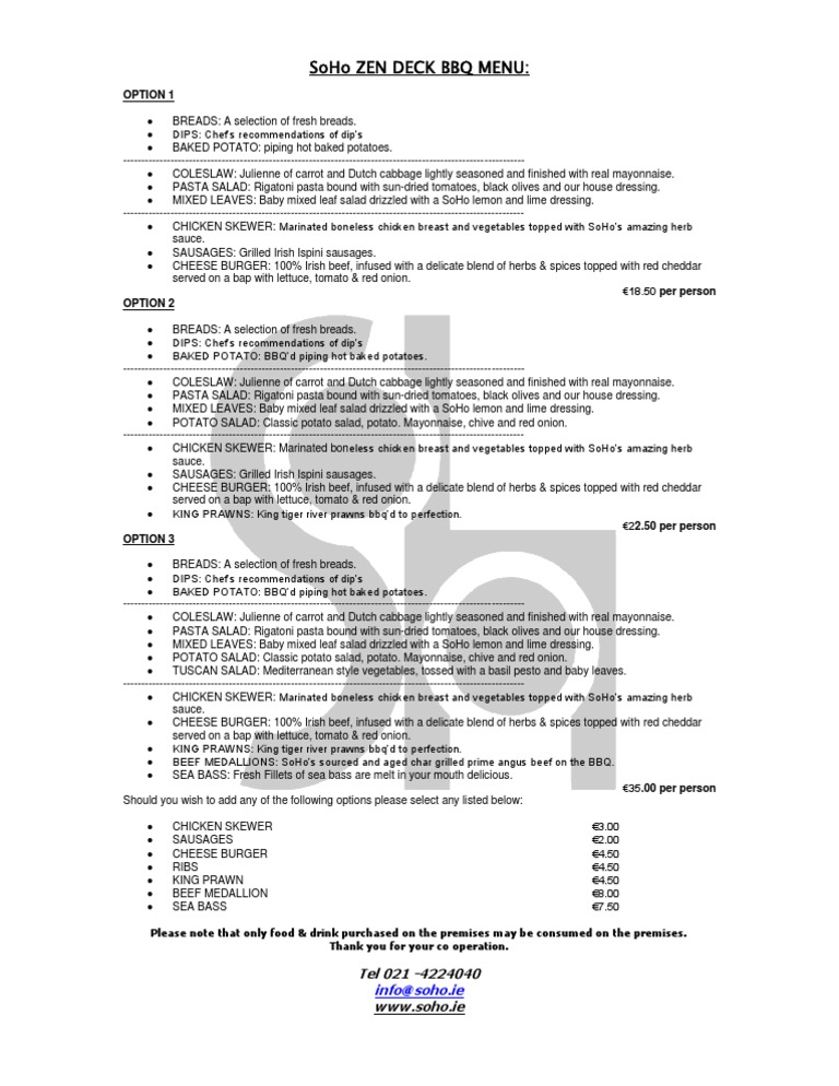 Zen Deck BBQ Menu 2009 | PDF | Coleslaw | Salad