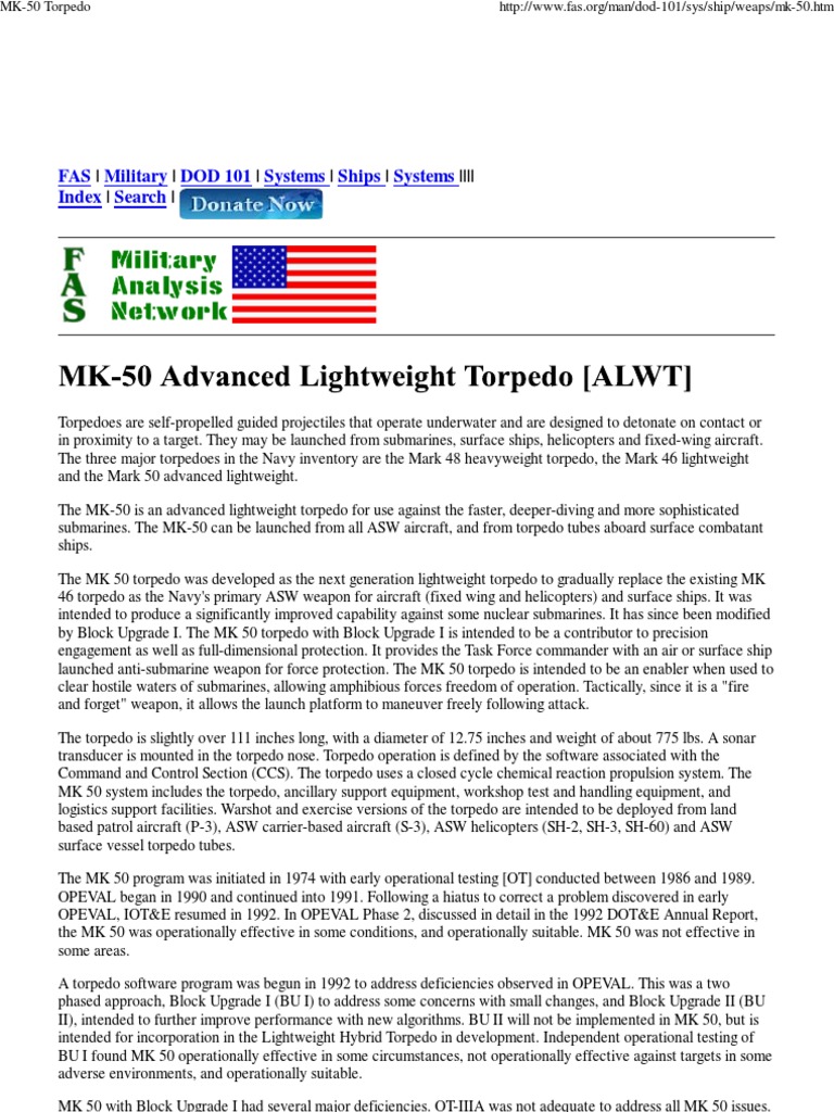 MK 50 Torpedo | PDF | Torpedo | Anti Submarine Warfare