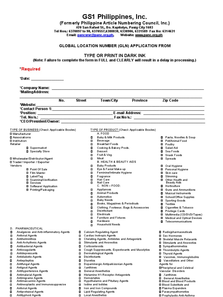 Global Location Number Application Form and Requirements for GS1 ...