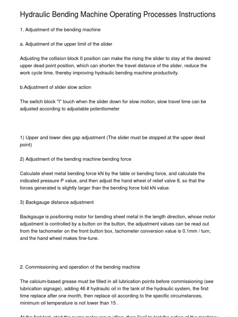 Hydraulic Bending Machine Operating Processes Instructions.20121211. ...