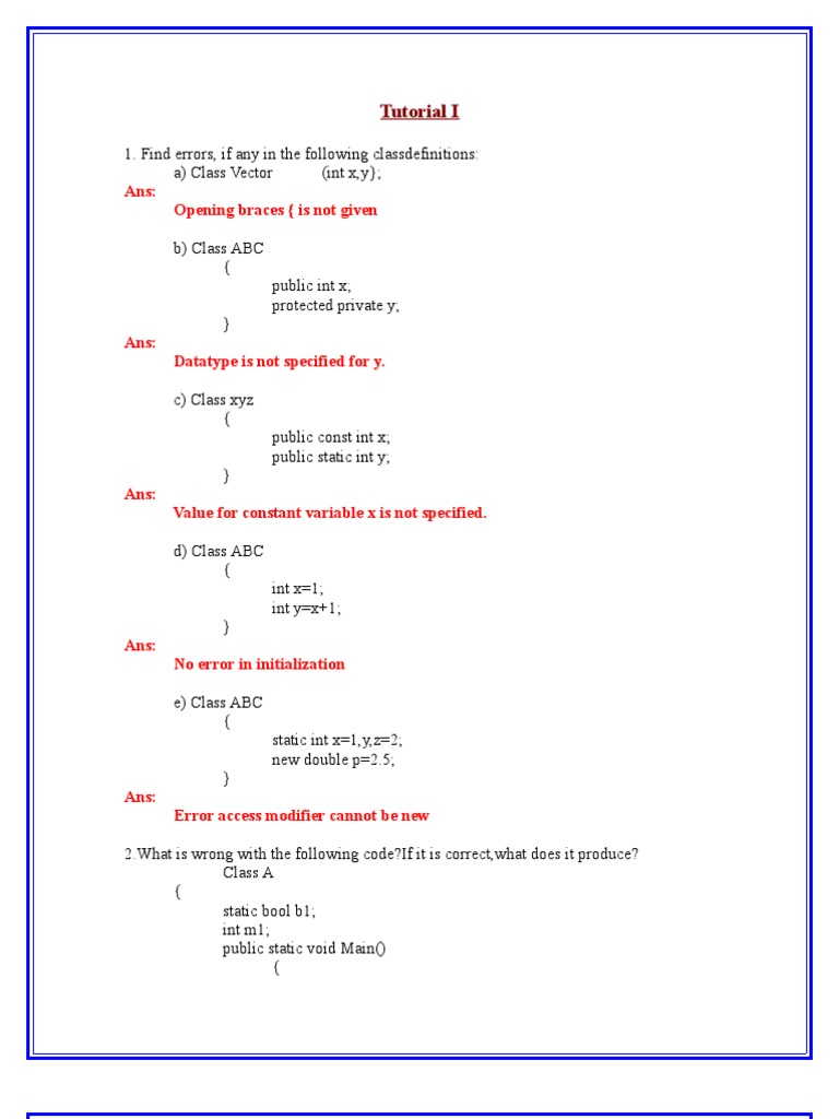 Tutorial I: Ans: Opening Braces (Is Not Given | PDF | Method (Computer ...