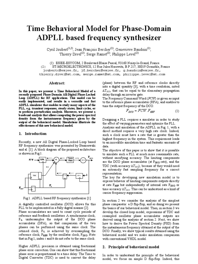 Time Behavioral Model For Phase-Domain ADPLL Based Frequency Synthesizer | PDF | Electrical ...