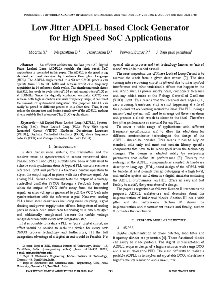 Low Jitter Adpll Based Clock Generator For High Speed Soc Applications | PDF | Detector (Radio ...