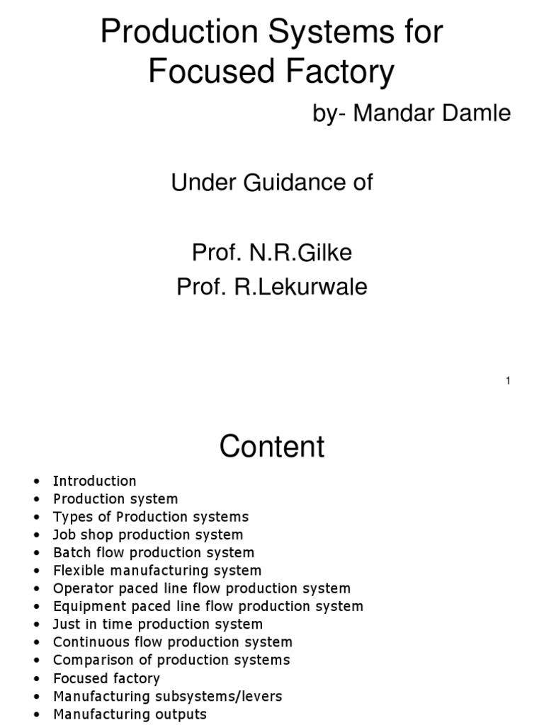 Prod Sys For Focused Factory | PDF | Operations Management | Mass ...
