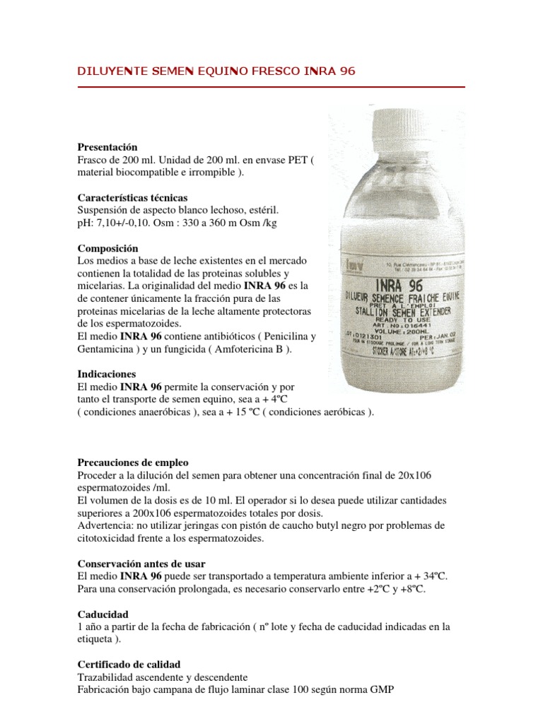Diluyente Semen Equino Fresco Inra 96 Siiii | PDF | Sexo | Semen
