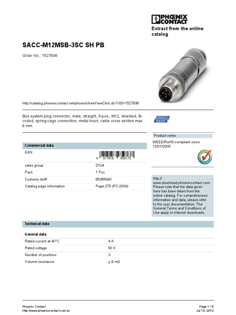 Sacc-M12Msb-3Sc SH PB: Order No.: 1527838 | Download Free PDF ...