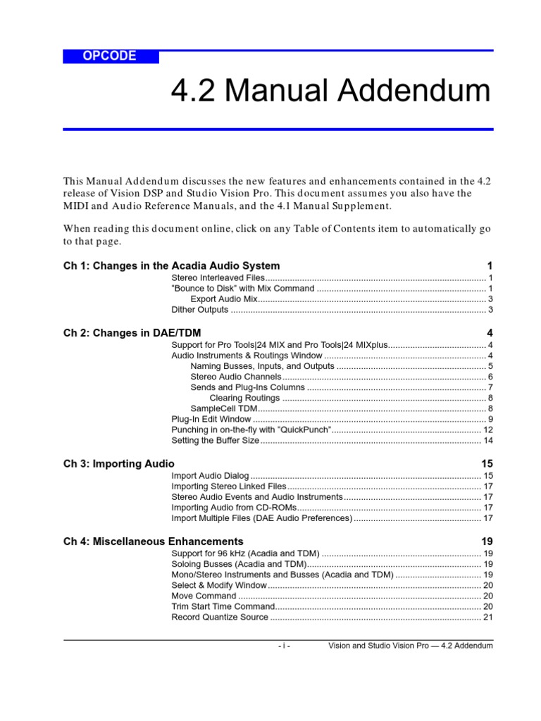 Opcode Vision DSP and Studio Vision 4.2 Manual Addendum 1998 | PDF ...