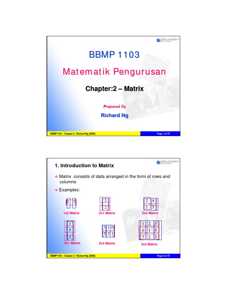 BBMP 1103 Matematik Pengurusan | PDF | Matrix (Mathematics) | Abstract Algebra