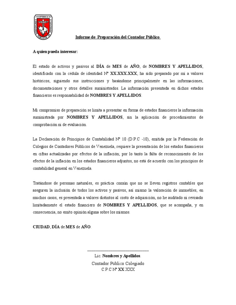 Modelo Informe Balance Personal | PDF