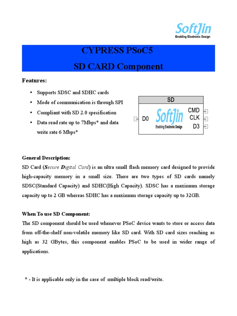 PSoC SD Card Component | PDF | Computer Data | Electrical Engineering