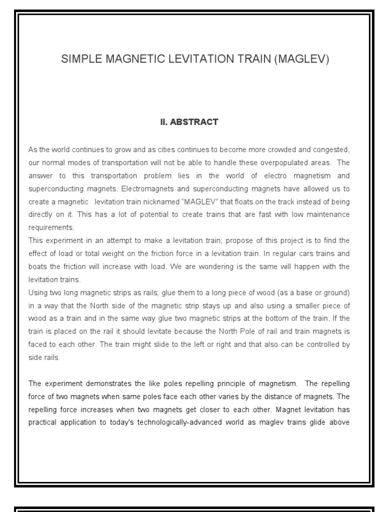 Simple Magnetic Levitation Train (Maglev) : Ii. Abstract | PDF | Business
