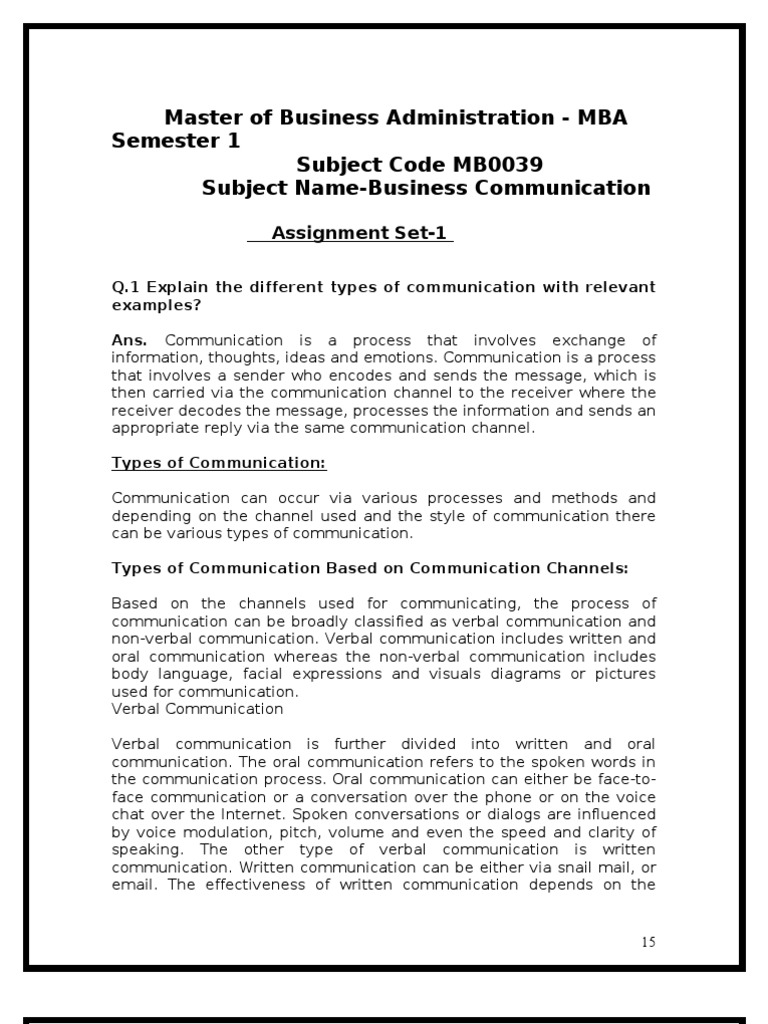 Master of Business Administration - MBA Semester 1 Subject Code MB0039 ...