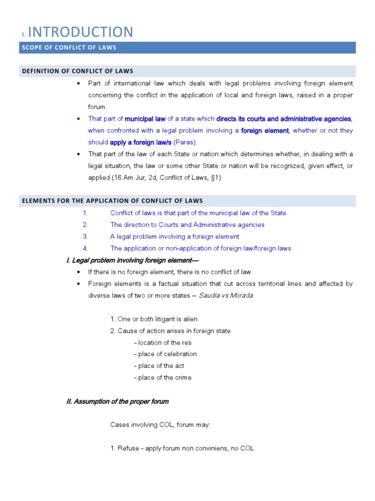 Conflict of Laws Notes - INTRODUCTION | PDF | Choice Of Law | Comity