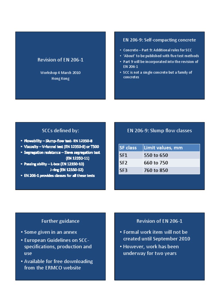 EN 206-9: Self-Compacting Concrete: SF1 550 To 650 SF2 660 To 750 SF3 ...