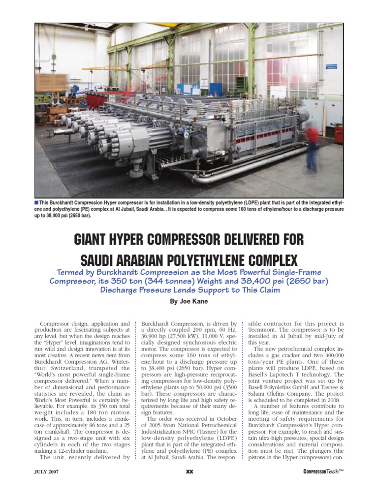 Tasnee Hyper Compressor | PDF | Gas Compressor | Cylinder (Engine)