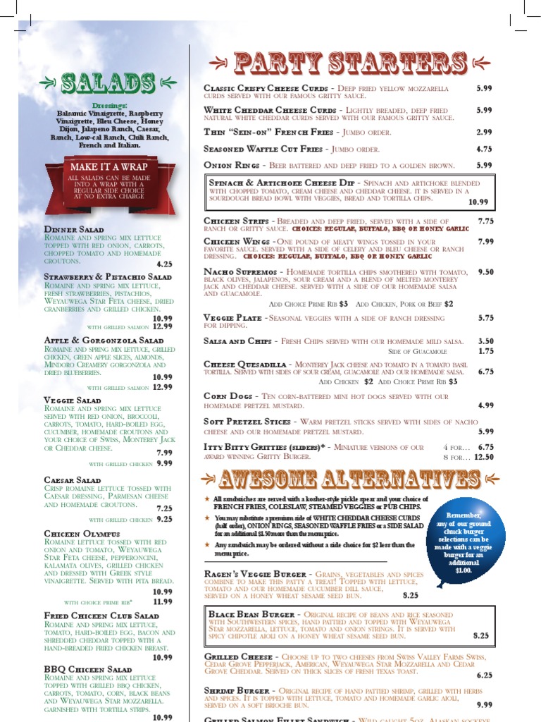 Nitty Gritty Menu | PDF | Hamburgers | Coleslaw