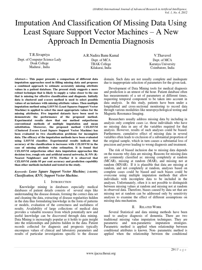 Paper 4 Imputation And Classification Of Missing Data Using Least Square Support Vector Machines