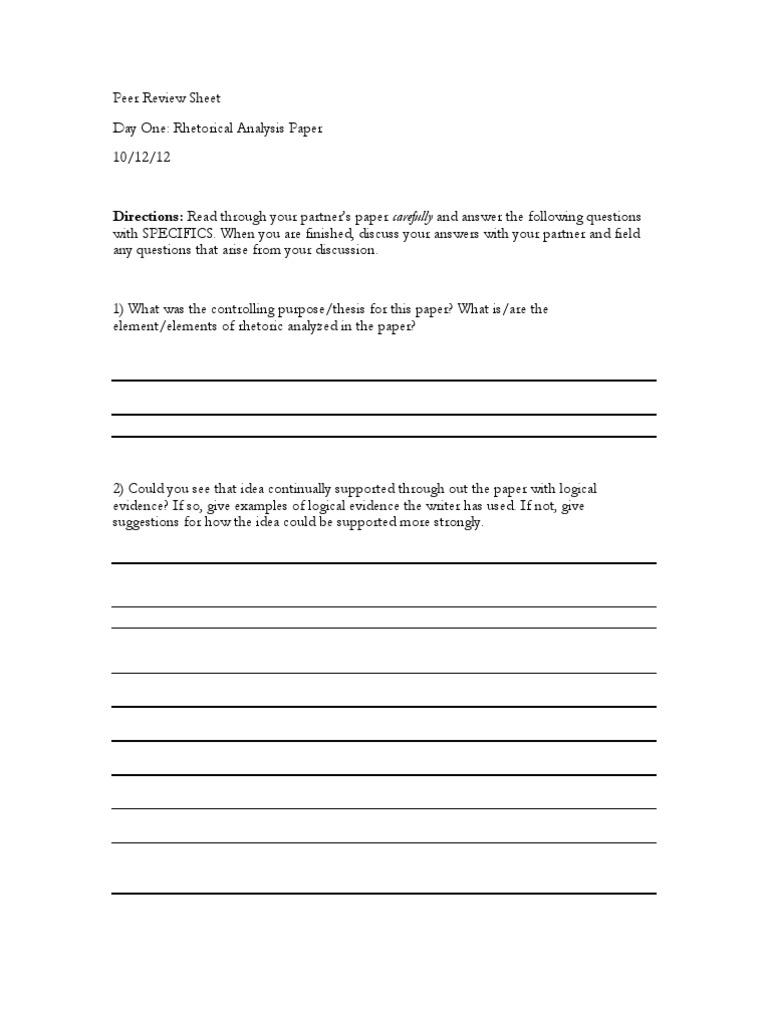 Peer Review Sheet Day 1 Rhetorical Analysis-1 | PDF