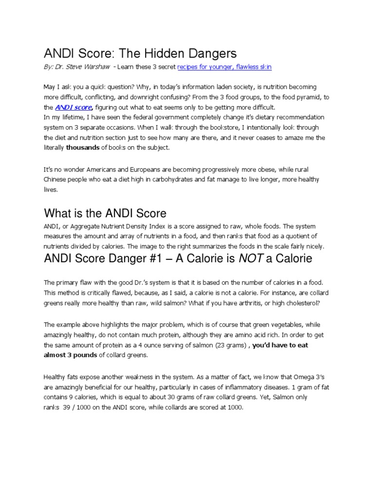 Andi Score The Hidden Dangers Pdf Organic Foods Nutrition