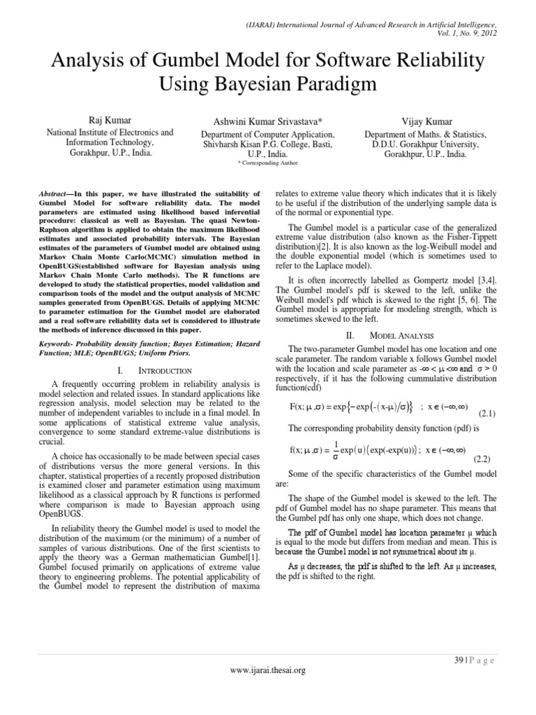 Paper 7 Analysis Of Gumbel Model For Software Reliability Using Bayesian Paradigm Pdf