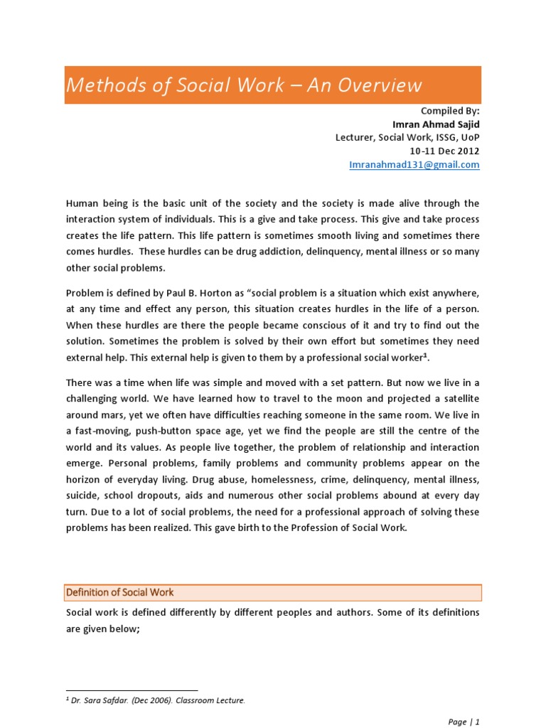 Methods of Social Work - An Overview Compiled by Imran Ahmad Sajid ...