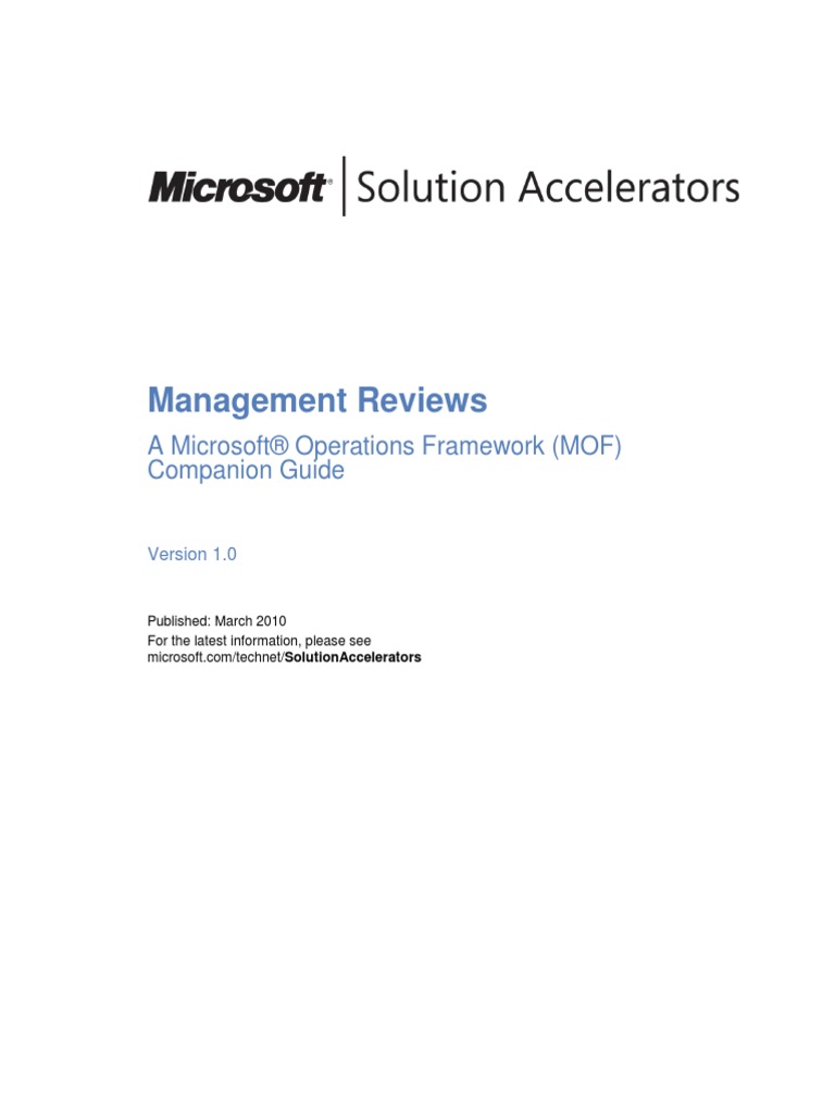 Management Reviews: A Microsoft® Operations Framework (MOF) Companion ...