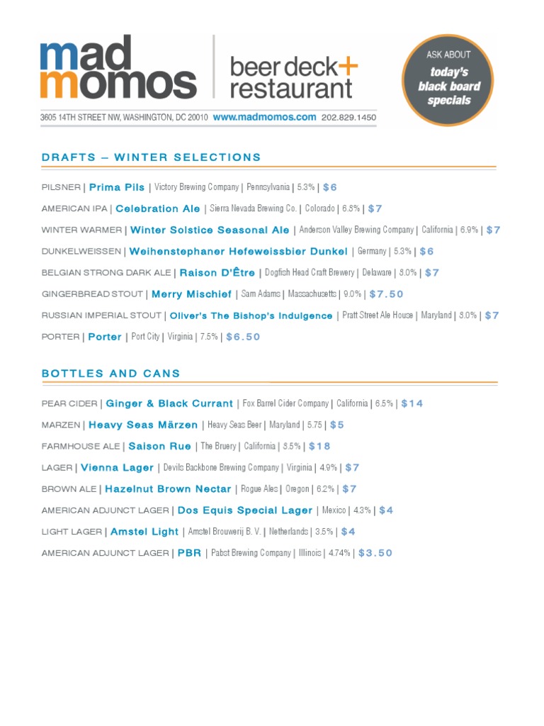 Mad Momos Drinks | PDF | Fermented Beverages | Alcoholic Beverages