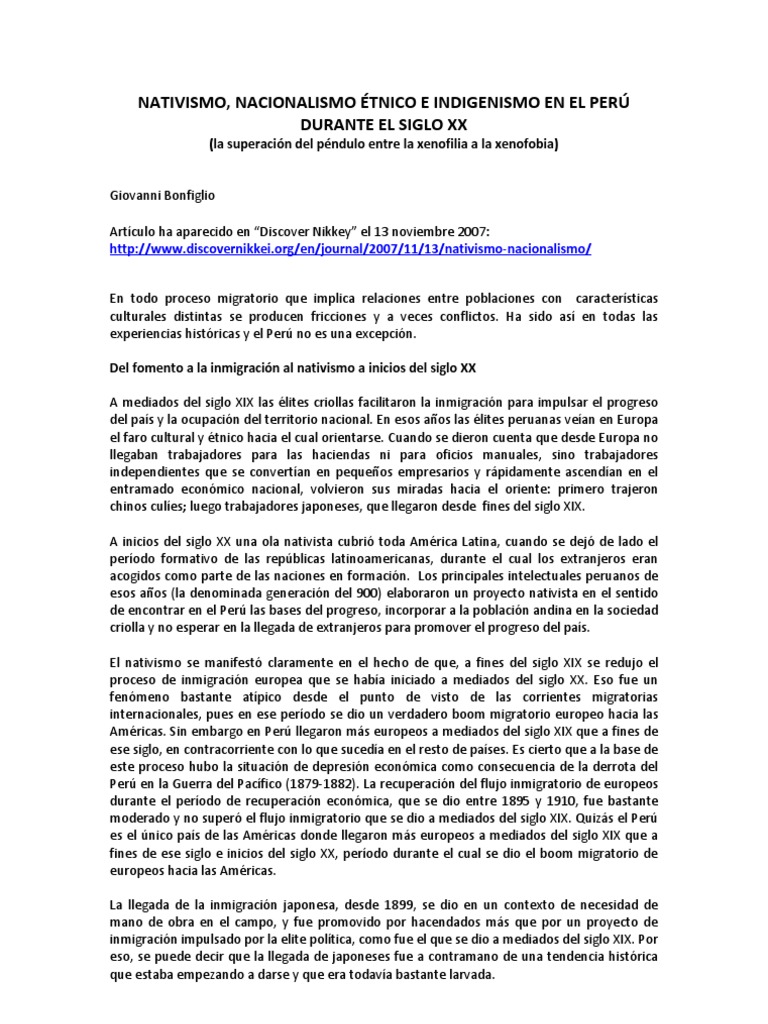 Nativismo Nacionalismo e Indigenismo.c | PDF | Política | Ciencias sociales