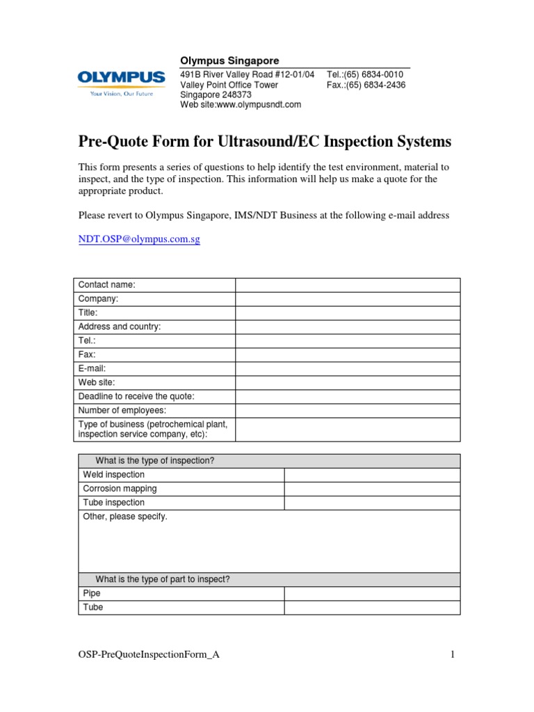Pre-Quote Form For Ultrasound/EC Inspection Systems: Olympus Singapore ...