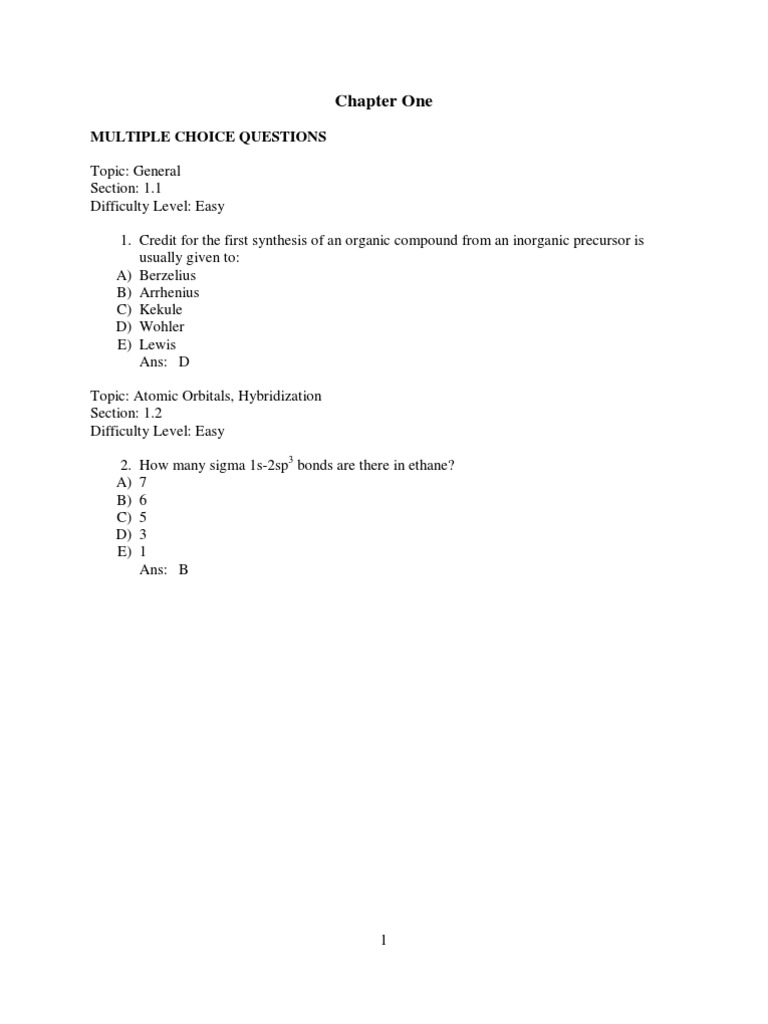 Organic Chemistry Chapter 1 Questions | PDF | Molecular Orbital ...