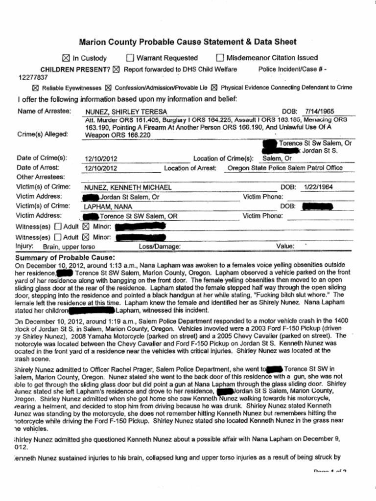 Shirley Nunez - Probable Cause Statement | PDF | Criminal Law ...