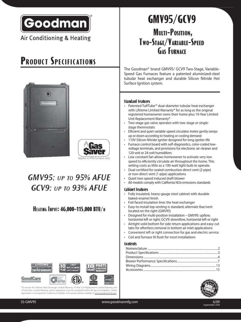 SS GMV95 | PDF | Furnace | Thermostat