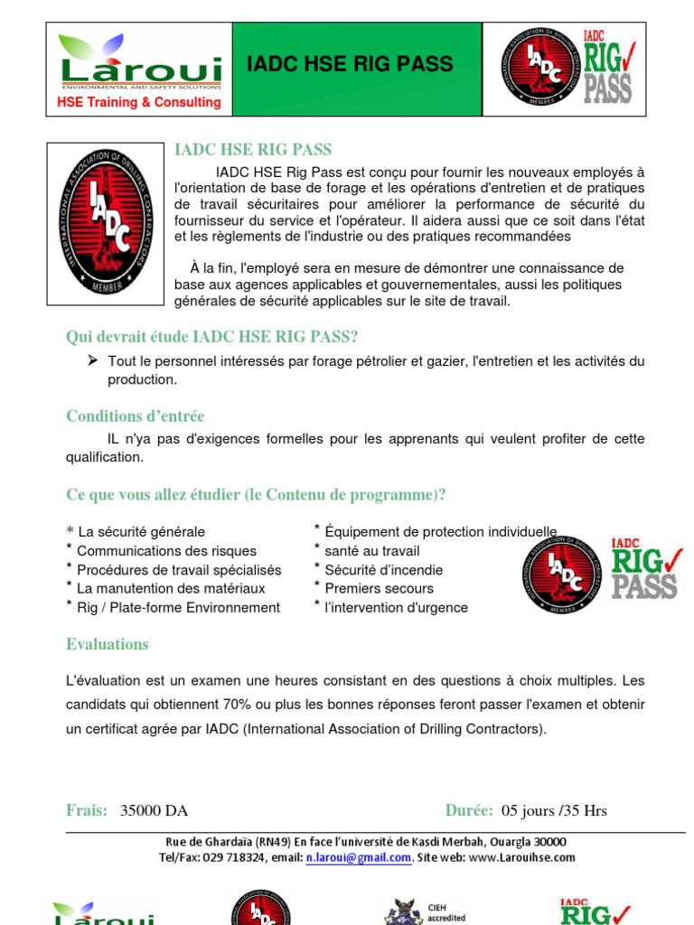 Formation IADC HSE Rig Pass | PDF