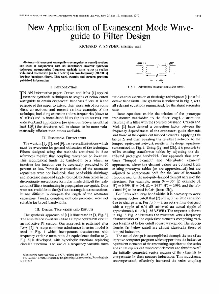 New Application of Evanescent Mode Waveguide To Filter Design | PDF | Bandwidth (Signal ...
