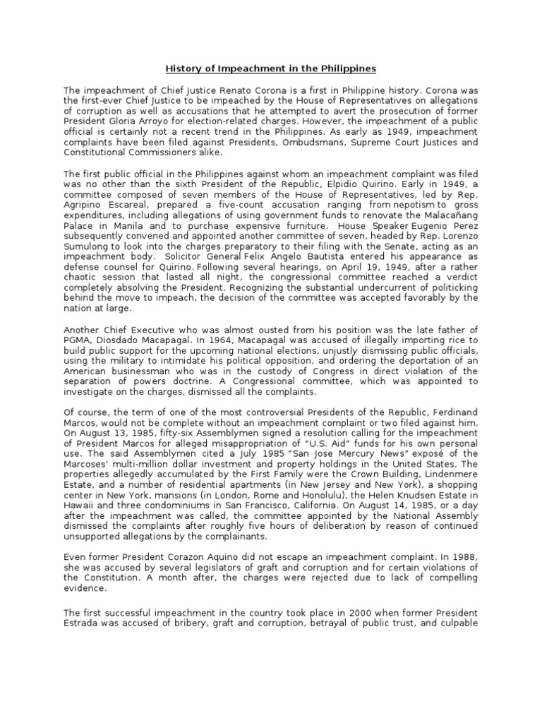Impeachment History in the Philippines | PDF | Government | Philippines