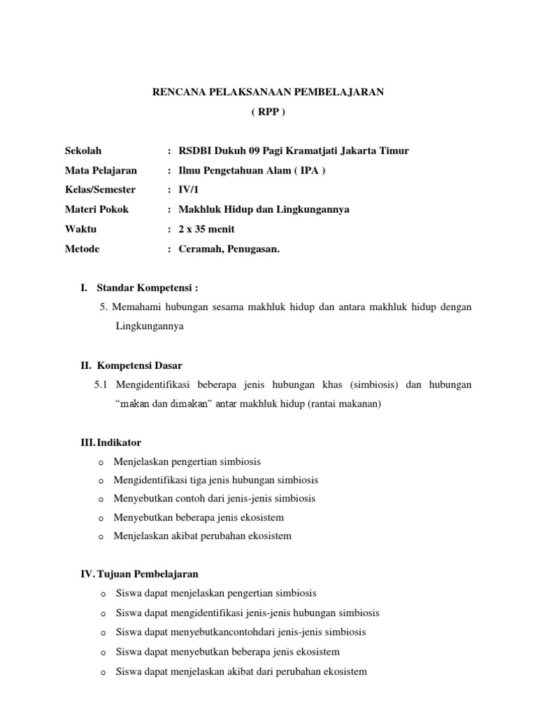 RPP IPA Kelas 4 SD | PDF